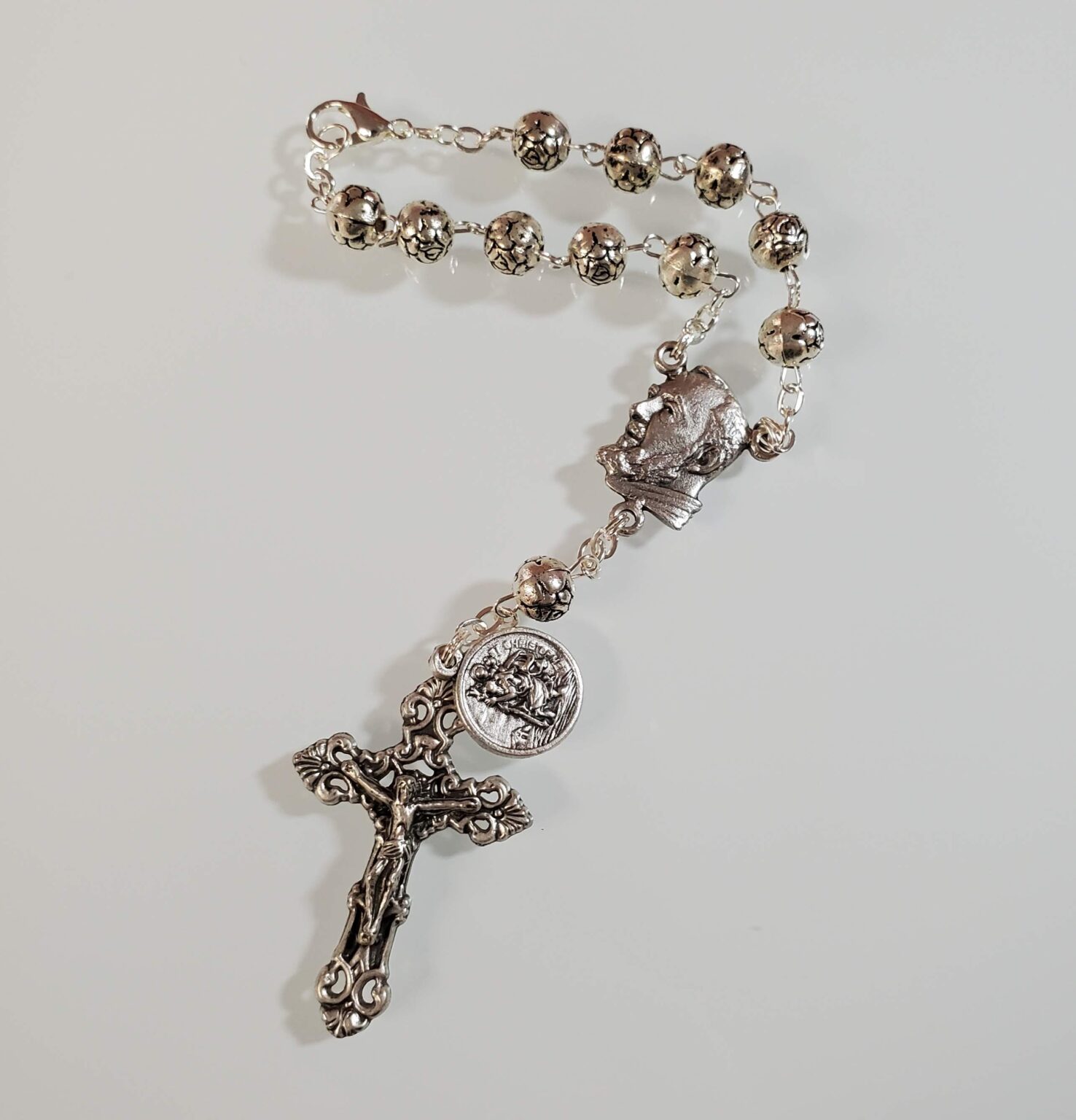 Padre Pio and Saint Christopher Medal Auto Rosary - Padre Pio ...